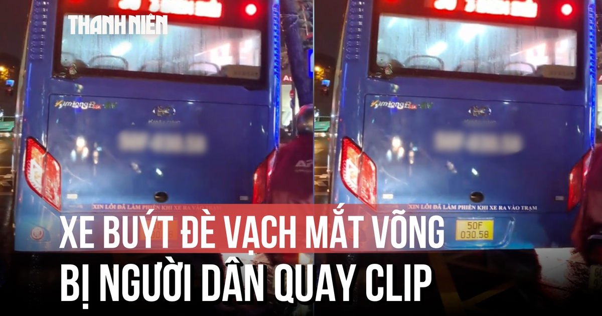 Xe buýt dừng đè vạch mắt võng, người dân quay clip báo CSGT